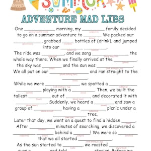 Printable Summer Mad Libs Game - Etsy