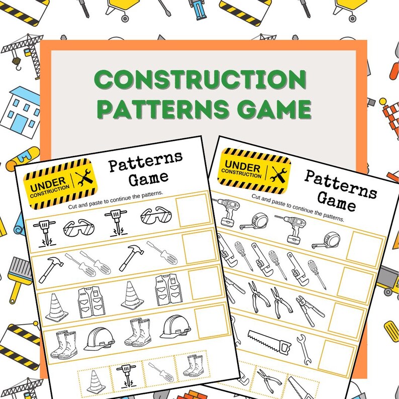 Printable Construction Matching Patterns Game - Great for Construction ...