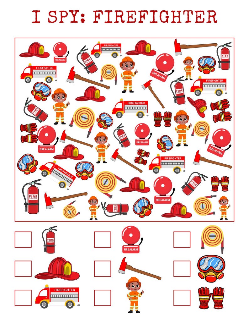 Printable Firefighter I Spy Game for Kids or Adults - Fun Birthday ...