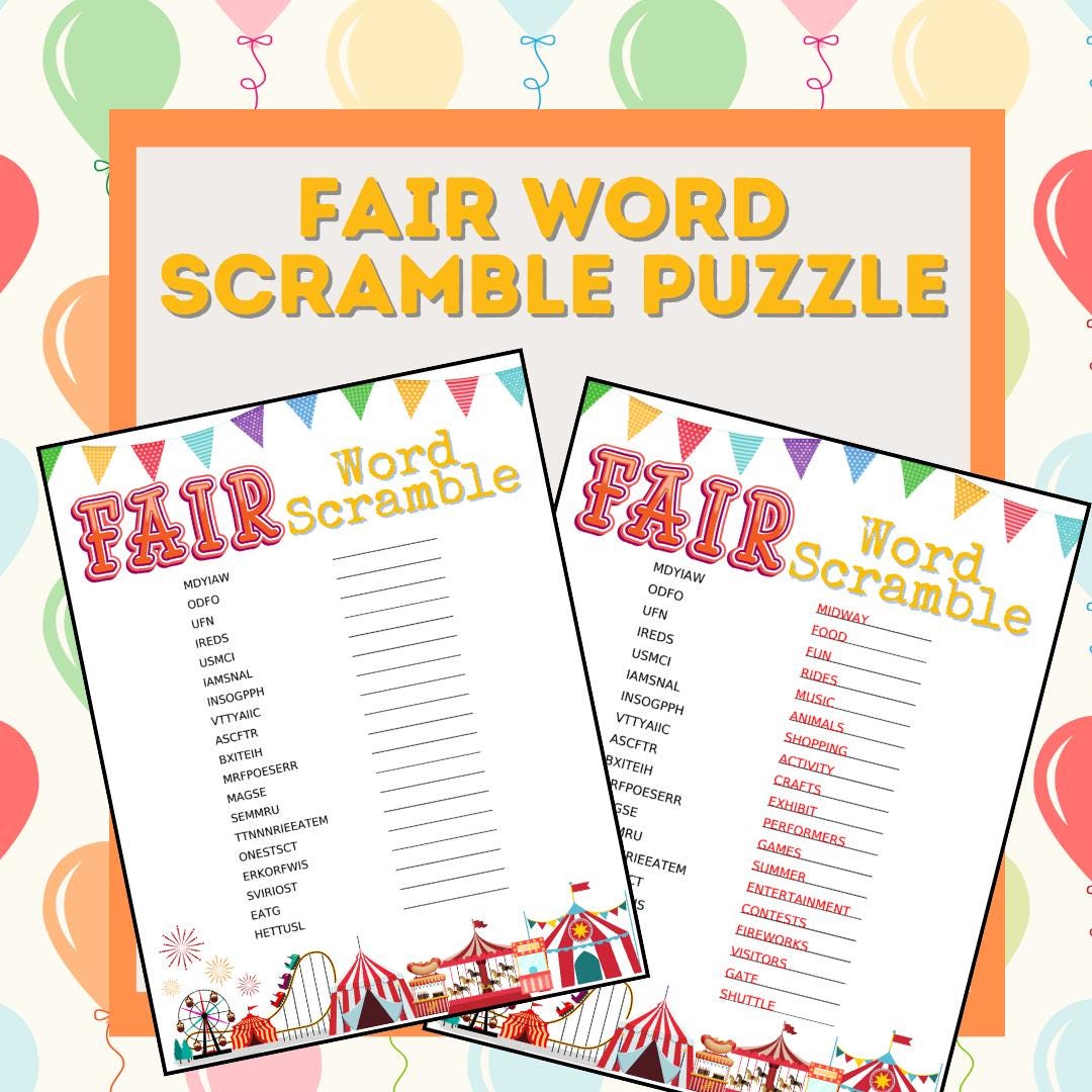 Printable Fair Word Scramble Puzzle With Answer Key - Etsy