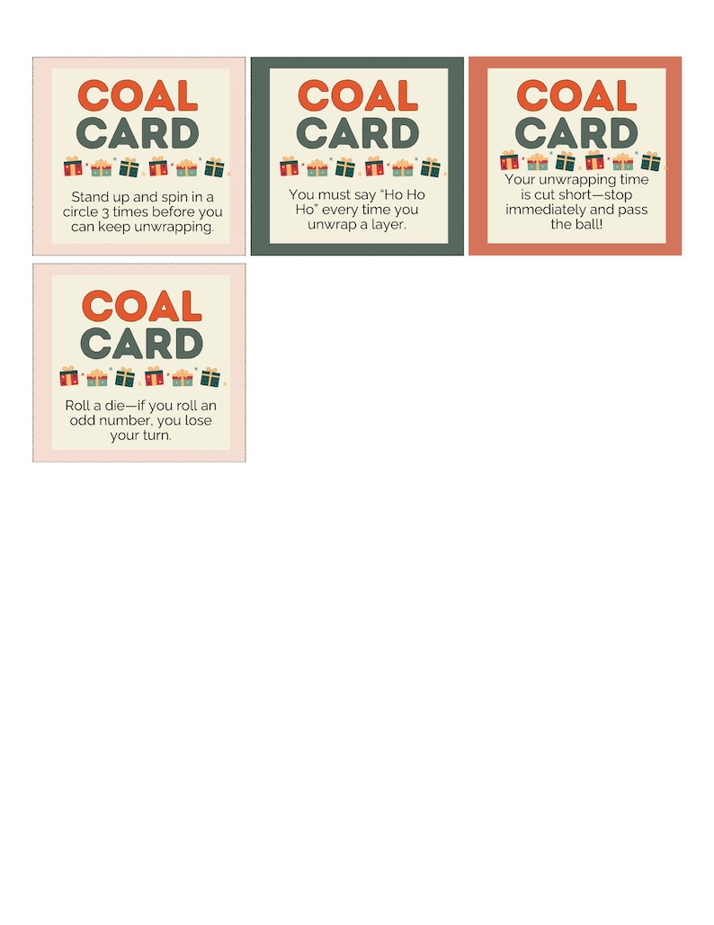 Christmas Saran Wrap Game With Challenge and Coal Cards - Etsy