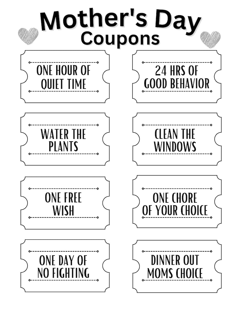 Printable Mother's Day Coupons for Gift From Kids - Etsy