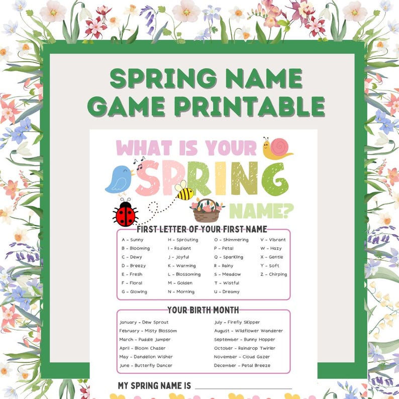 Printable Spring Name Game Worksheet - Etsy