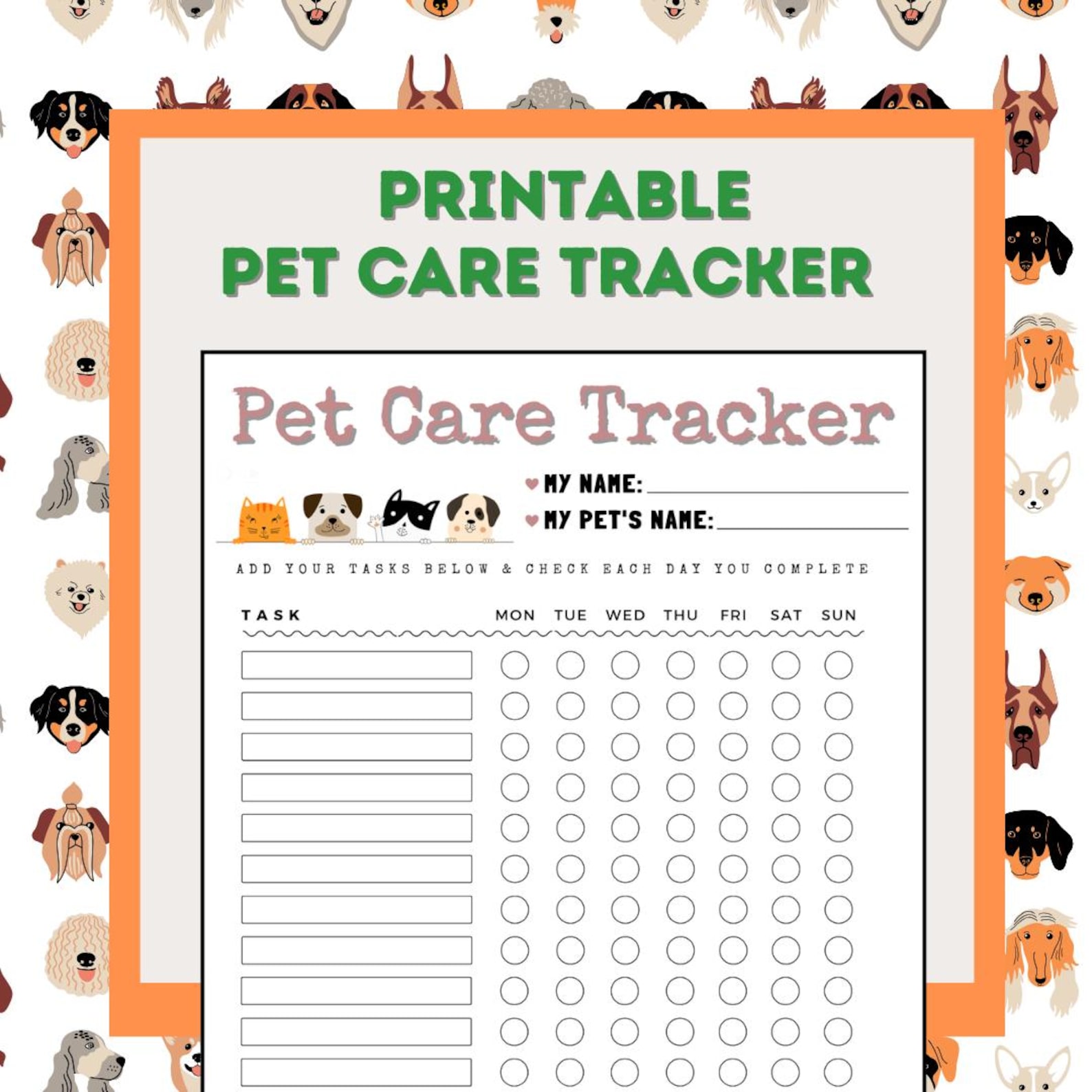 Printable Pet Care Tracker Log for Kids - Keep Track of Feeding & Other ...