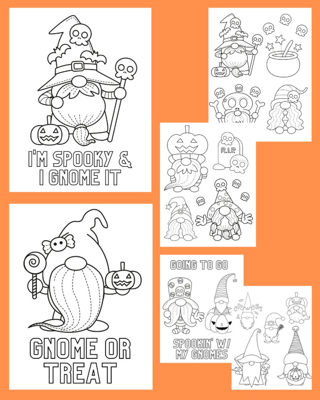 Halloween Gnomes Coloring Pages - Etsy