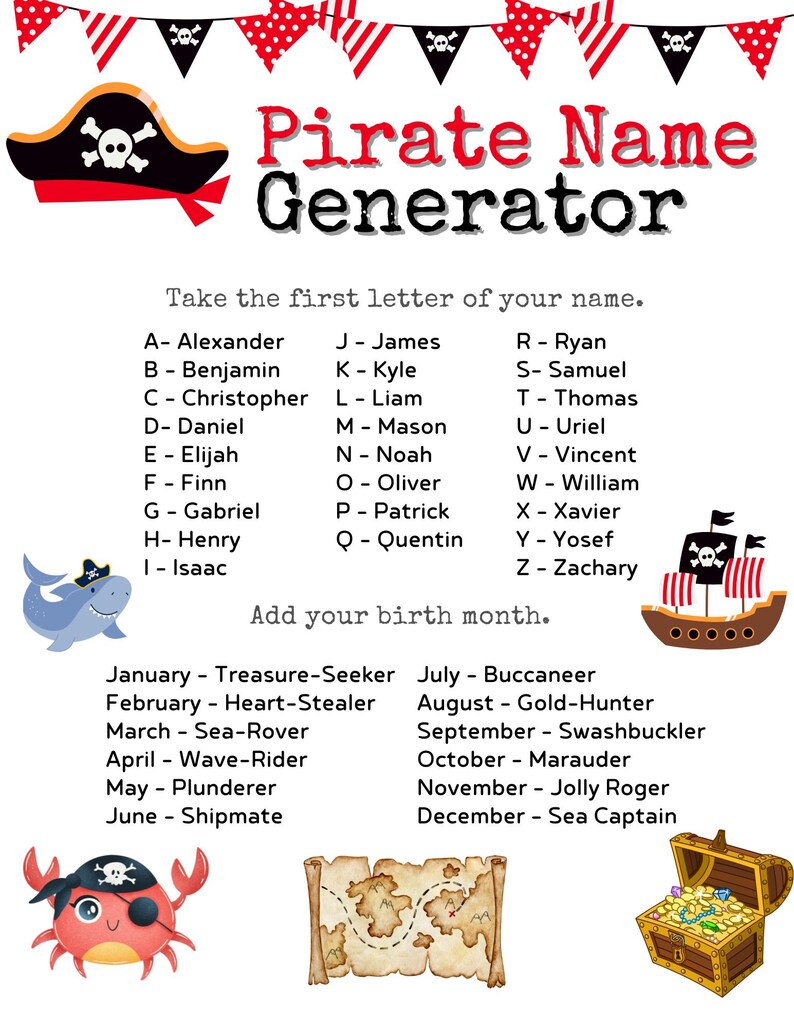 Printable Pirate Name Generator Game - Etsy