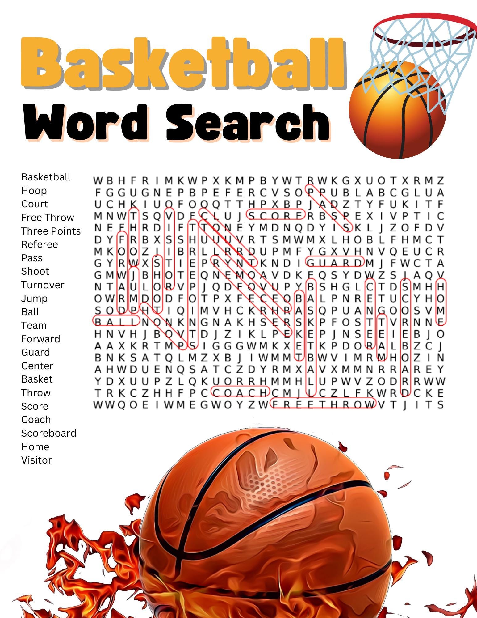 Printable Basketball Word Search Complete With Answer Key - Etsy