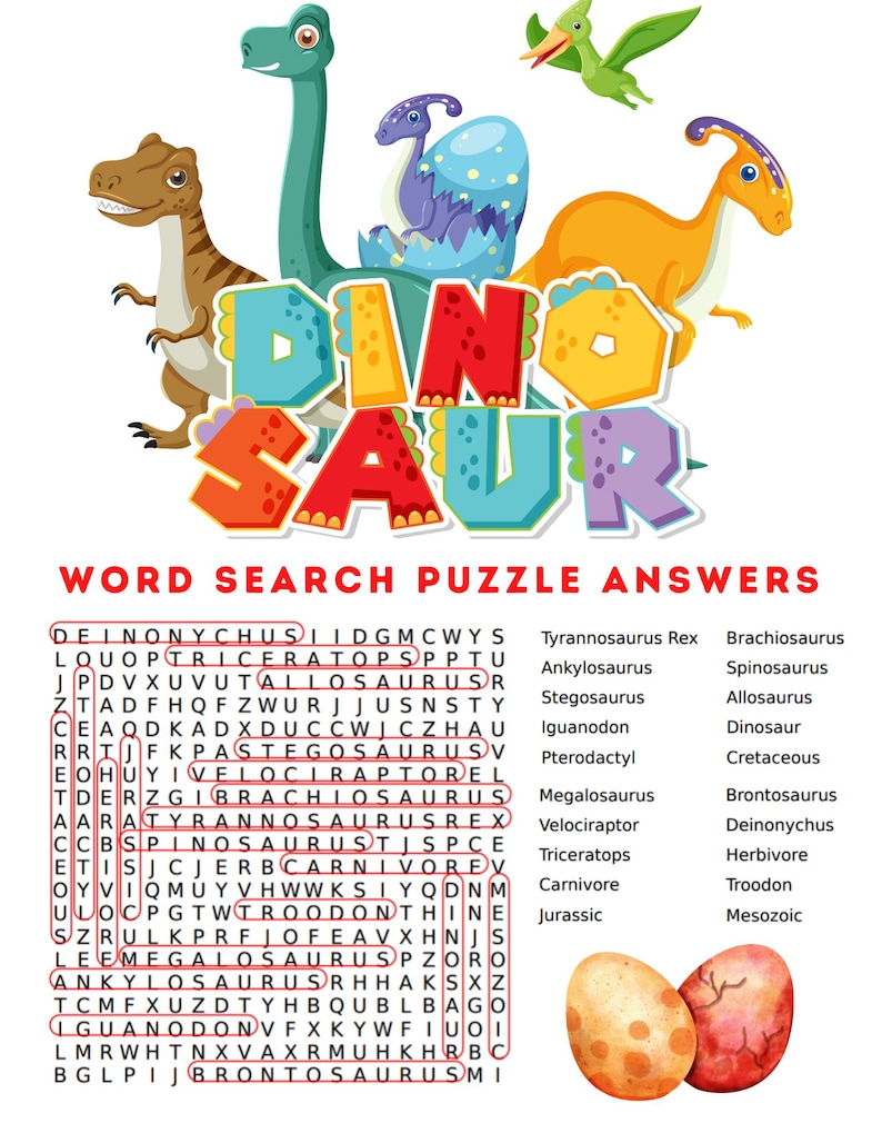 Printable Dinosaur Word Search Puzzle - Etsy