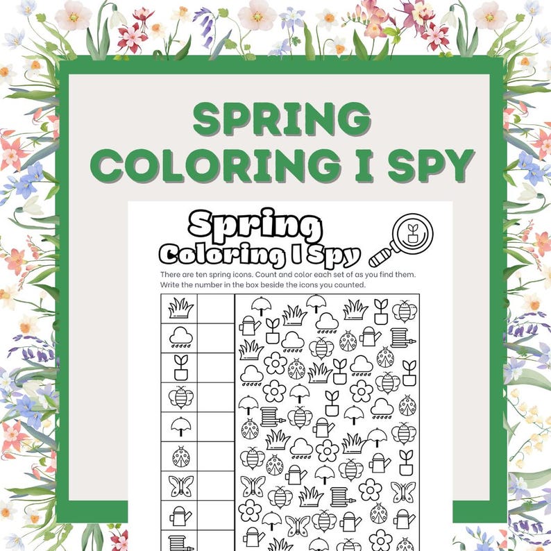 Printable Spring I Spy Coloring Game - Etsy