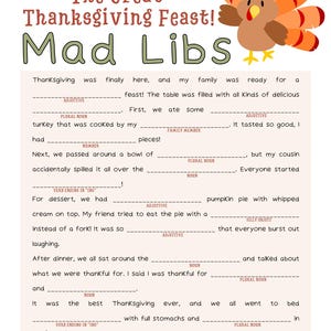 Printable Thanksgiving Mad Libs Game - Etsy