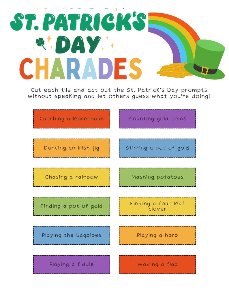 Printable St. Patrick's Day Charades Game - Etsy
