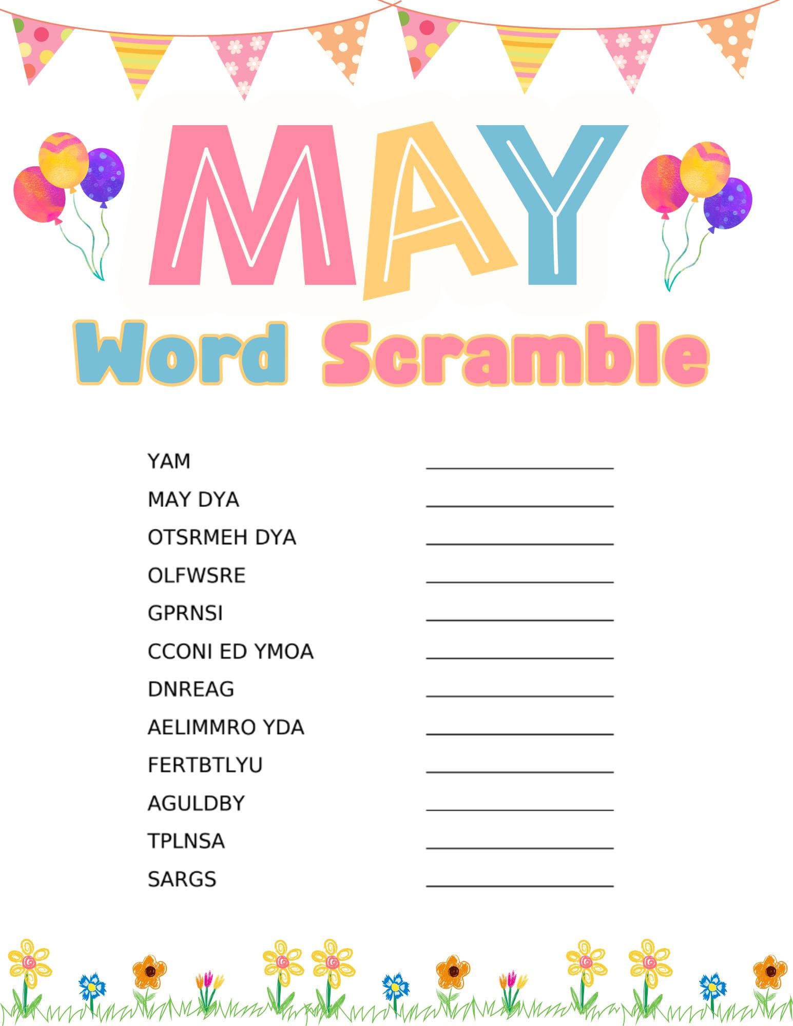 Printable May Word Scramble Puzzle With Answer Key - Etsy