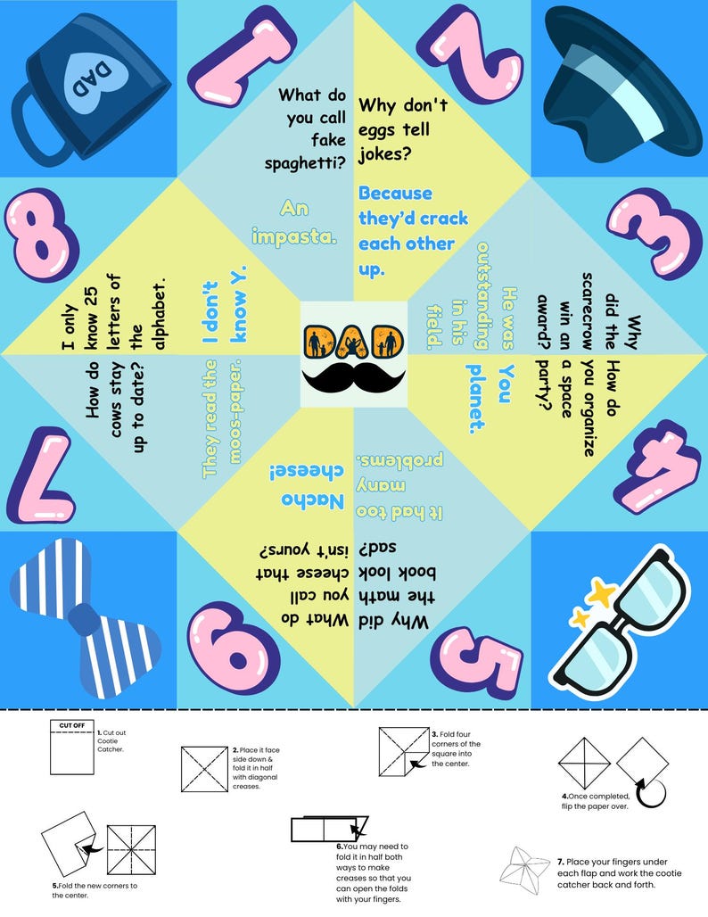 Printable Father's Day Dad Jokes Cootie Catcher Game - Etsy