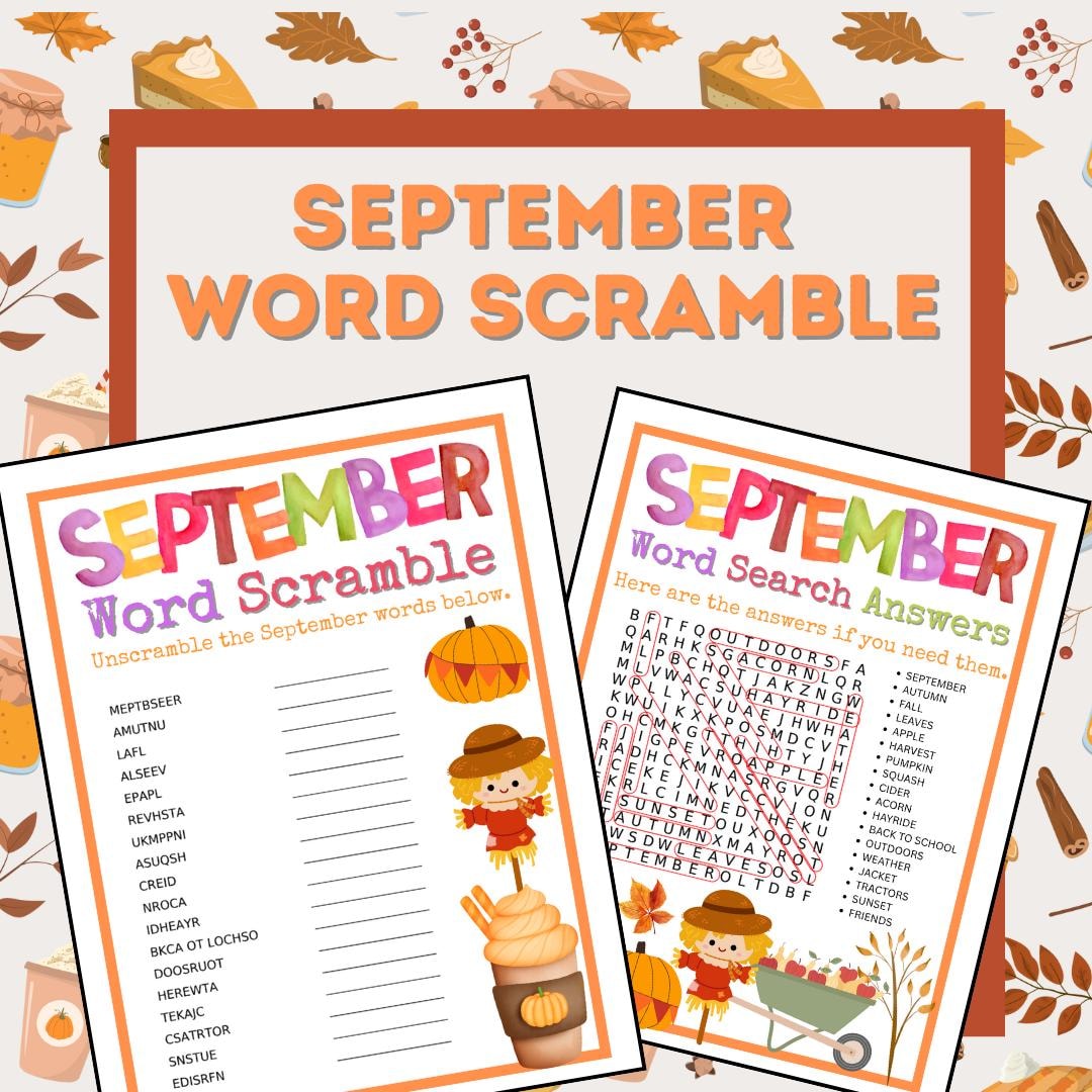 Printable September Word Scramble With Answer Key - Etsy
