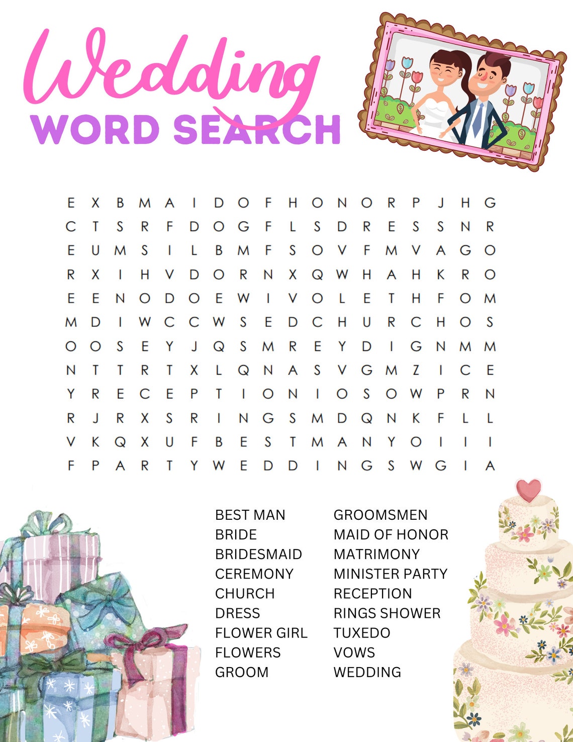 Wedding Word Search Puzzle with Answer Sheet - Etsy