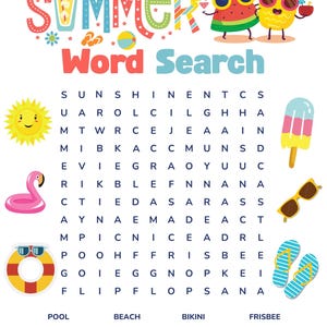 Printable Summer Word Search and Answer Key - Etsy