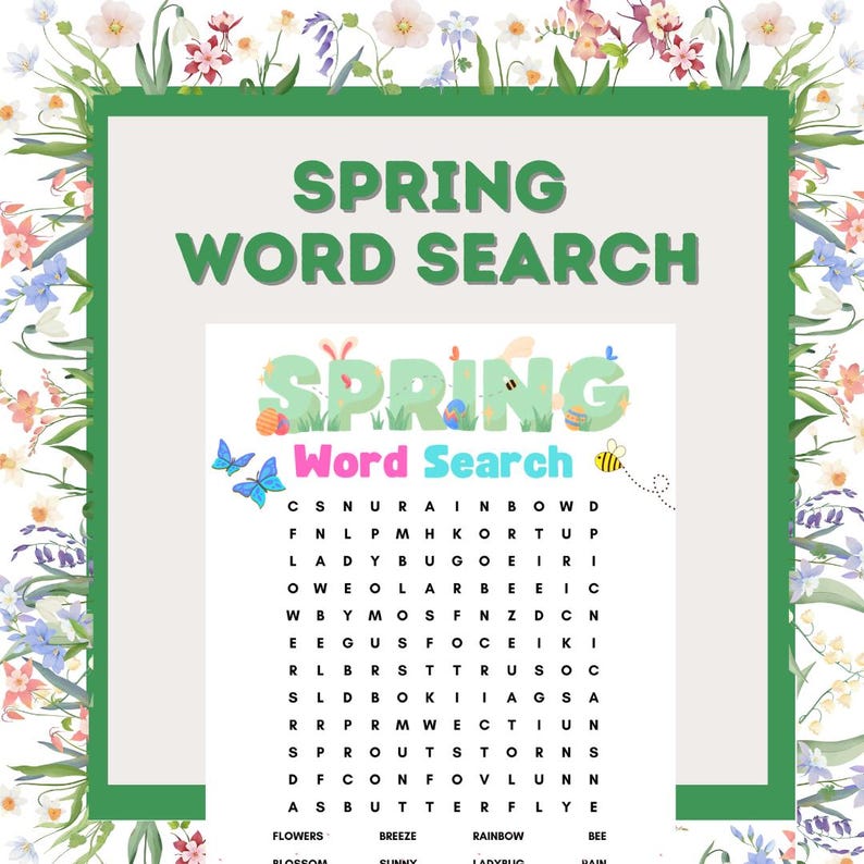 Printable Spring Word Search Game - Etsy