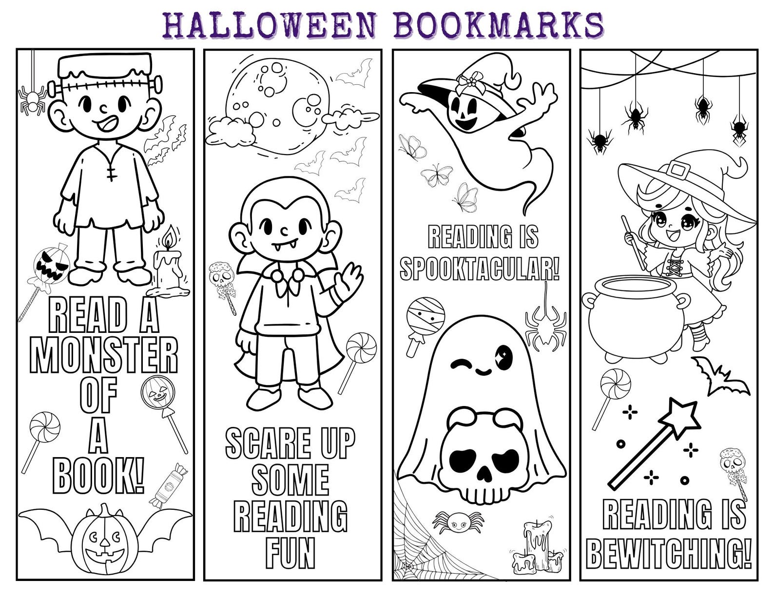 Printable Halloween Coloring Bookmarks - 4 Super Spooky Designs for ...