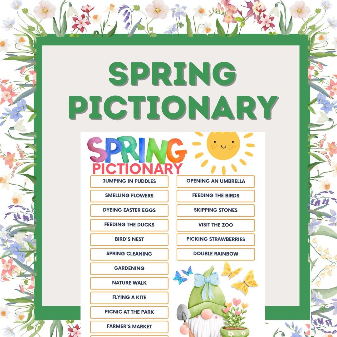 Printable Spring Pictionary Categories - Etsy