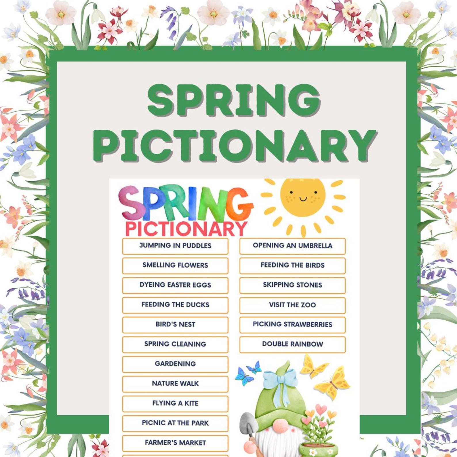 Printable Spring Pictionary Categories - Etsy