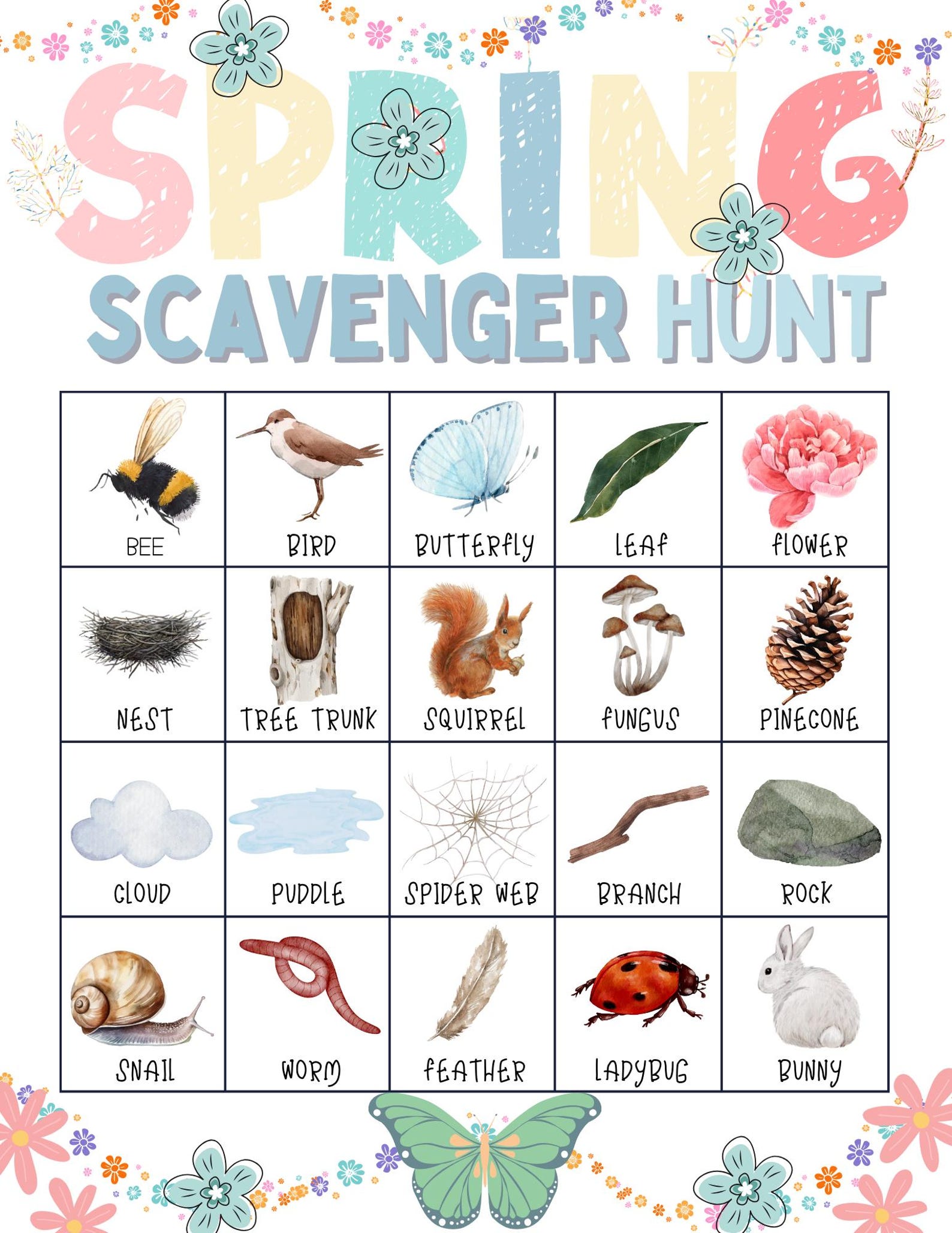 Printable Nature Spring Scavenger Hunt - Etsy