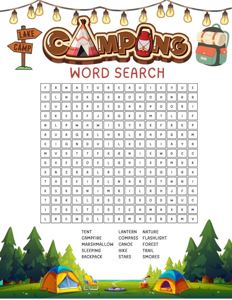 Printable Camping Word Search Puzzle - Etsy UK