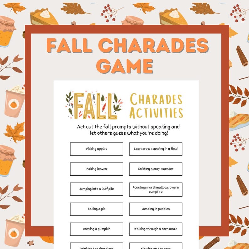Printable Fall Charades Game - Perfect for Fall Party, Classroom or ...
