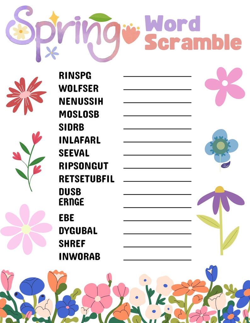 Printable Spring Word Scramble Puzzle - Etsy