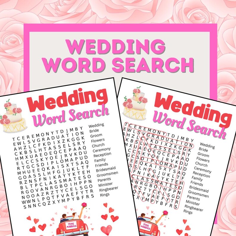 Printable Wedding Word Search With Answer Key - Etsy