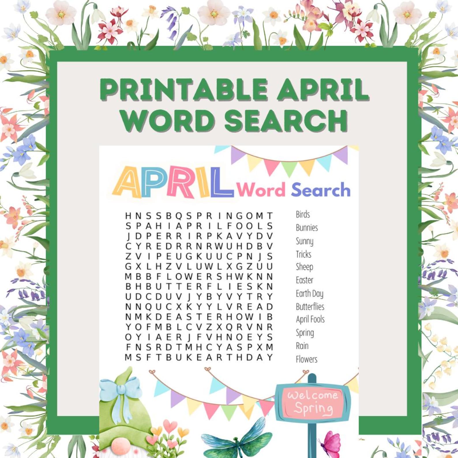 Printable April Word Search Puzzle With Answer Key - Etsy
