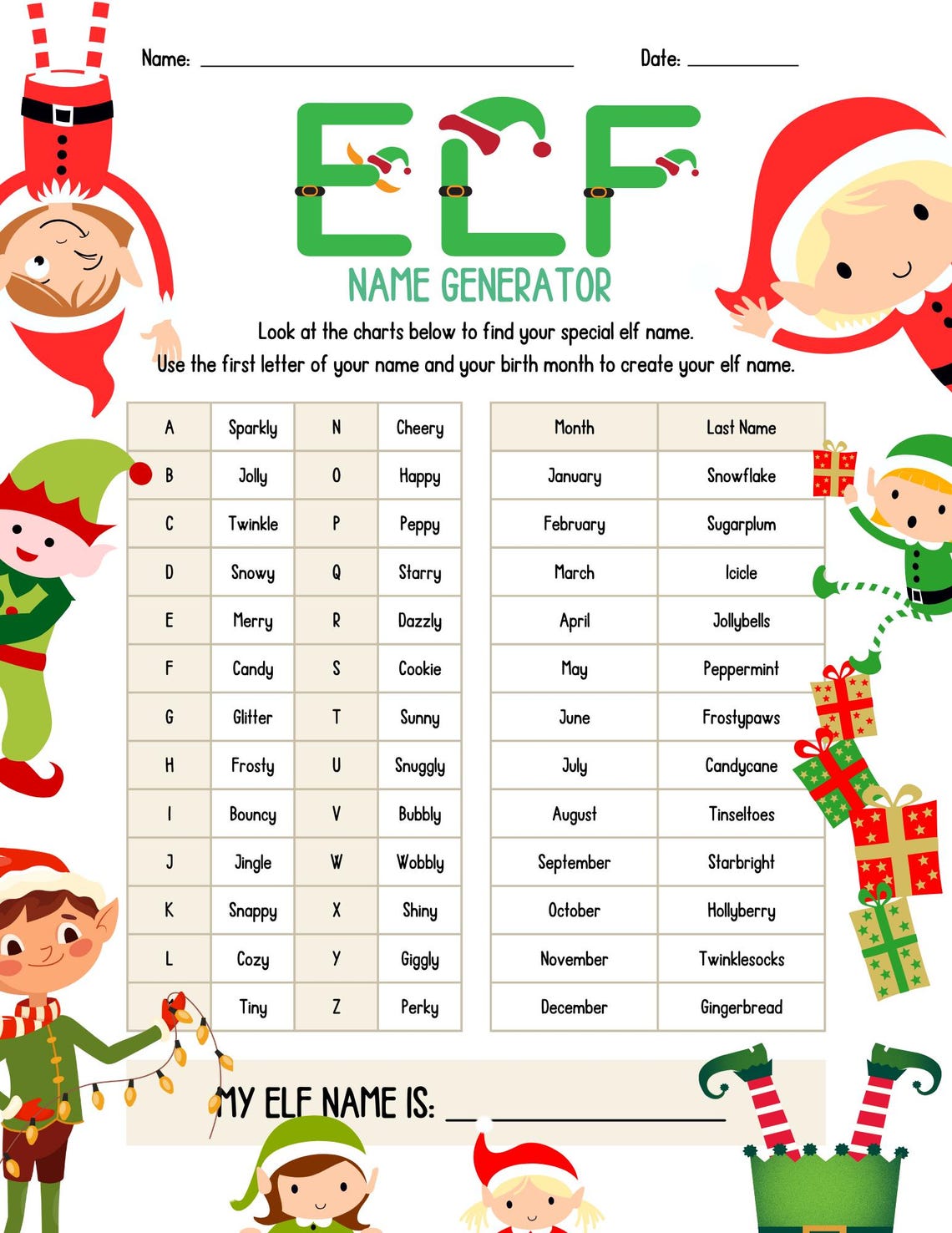Elf-tastic Printable Christmas Elf Name Generator Worksheet - Etsy