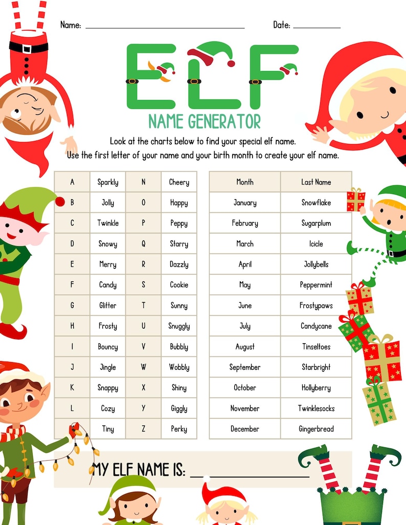 Elf-tastic Printable Christmas Elf Name Generator Worksheet - Etsy