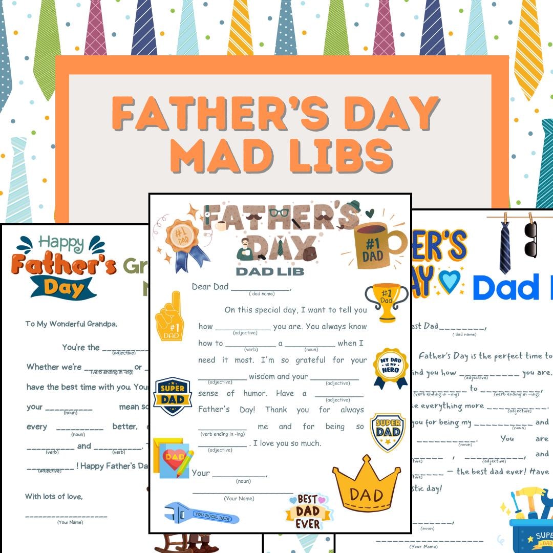 3 Printable Father's Day Mad Libs Games - 2 for Dad & 1 for Grandpa - Etsy