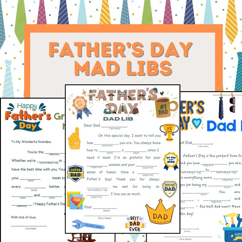 3 Printable Father's Day Mad Libs Games - 2 for Dad & 1 for Grandpa - Etsy