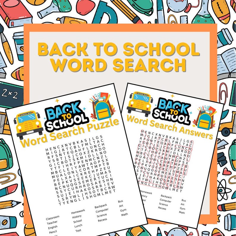 Printable Back to School Word Search With Answer Key - Etsy