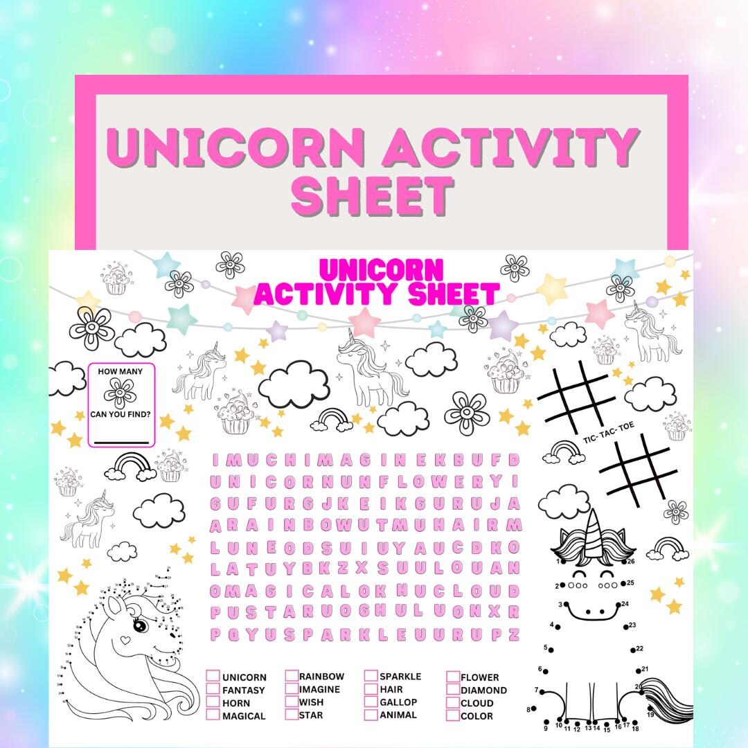 Printable Unicorn Games Activity Sheet - Etsy