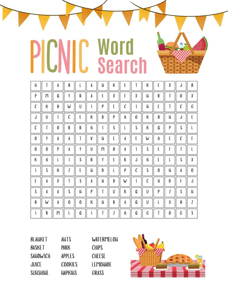 Printable Picnic Word Search - Etsy
