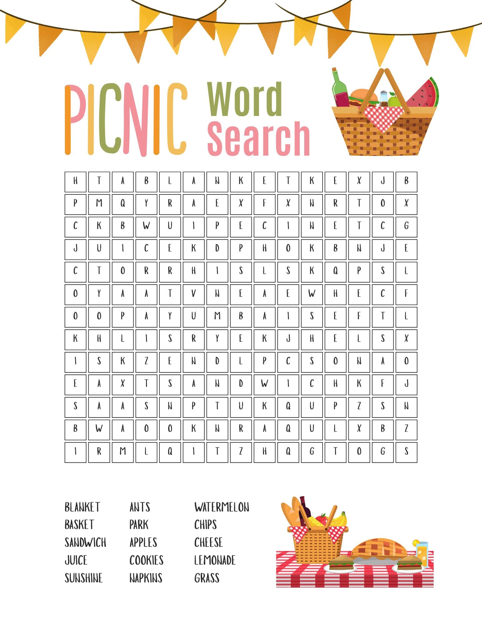 Printable Picnic Word Search - Etsy