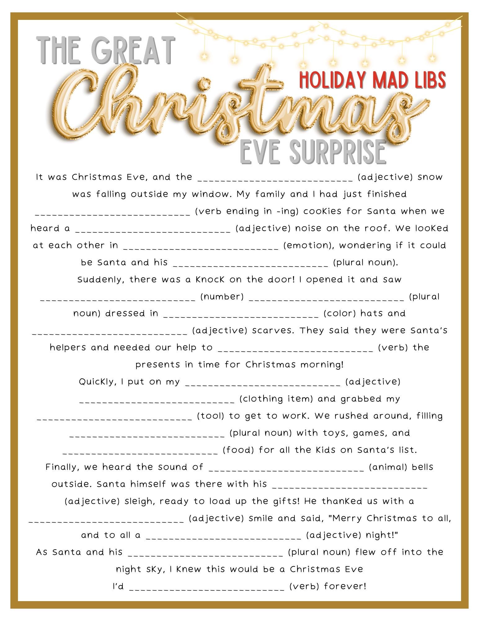 Printable Christmas Mad Libs Game - Etsy