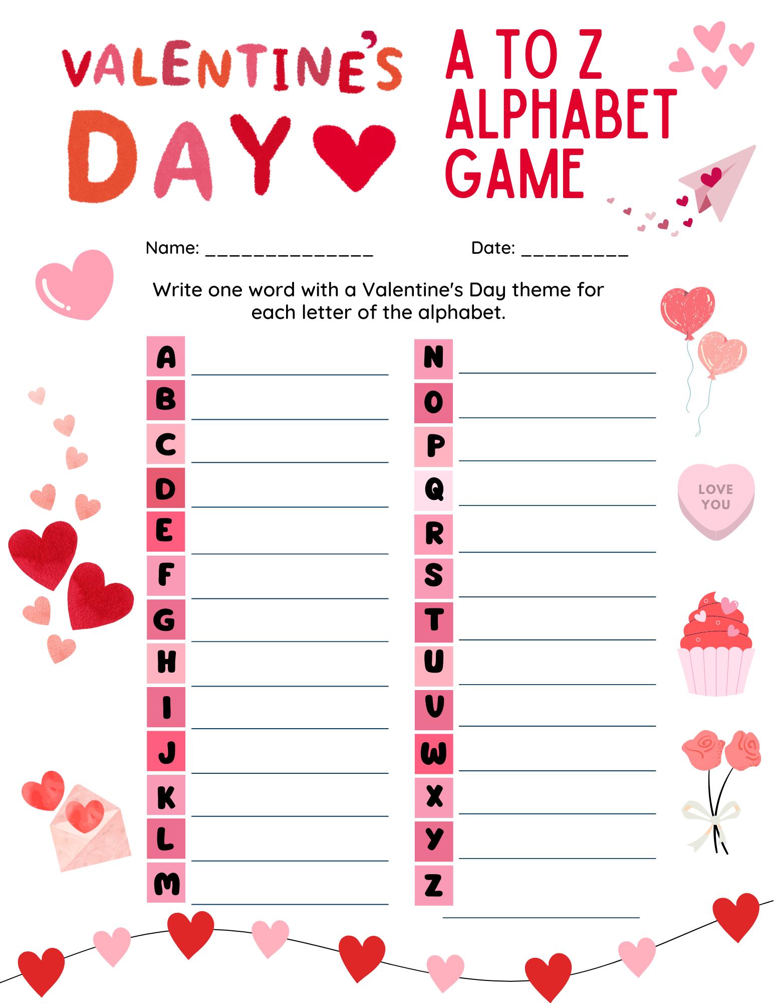 Printable Valentine's Day A-Z Game - Etsy