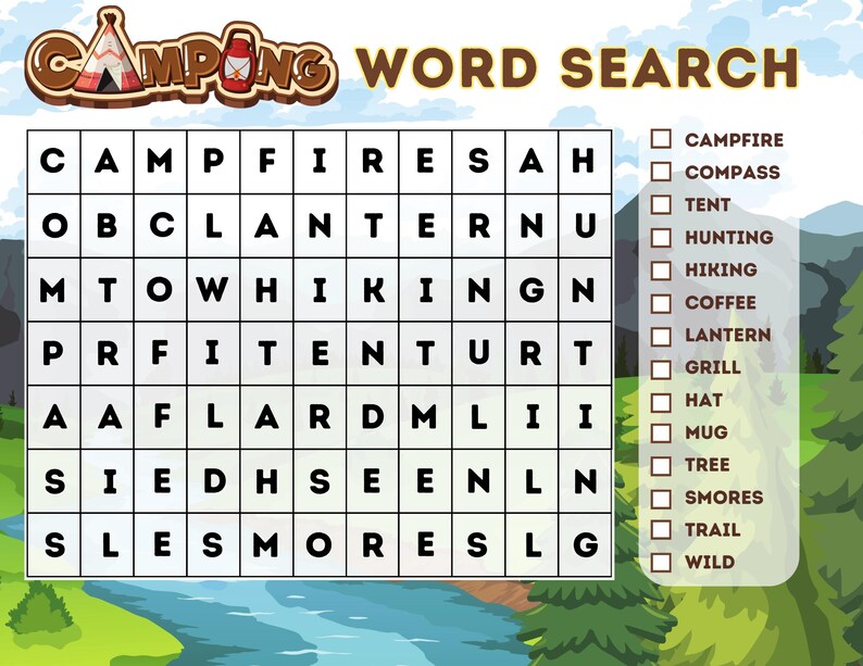 Celebrate Outdoor Fun With a Printable Camping Word Search - Etsy