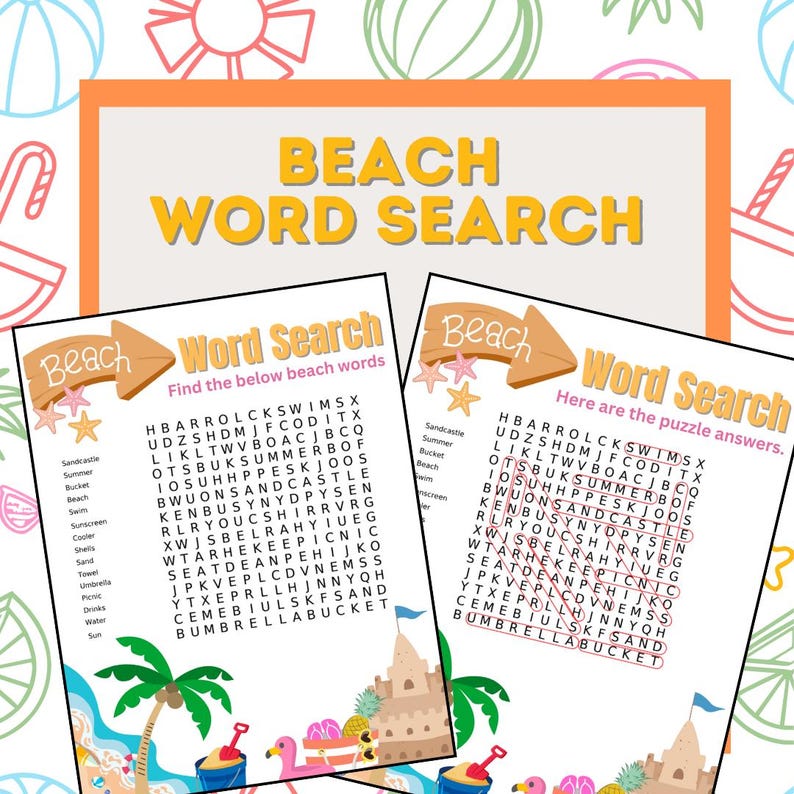 Printable Beach Word Search Complete With Answer Key - Etsy
