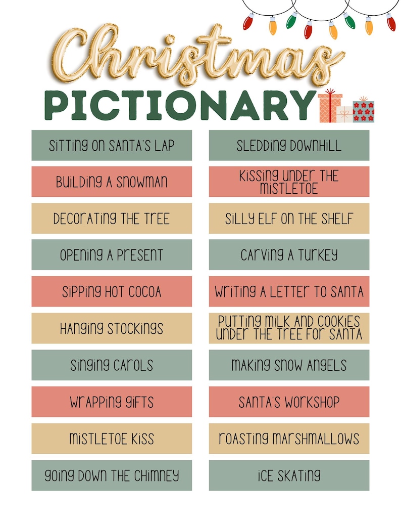 Fun Printable Christmas Pictionary Topics - Etsy