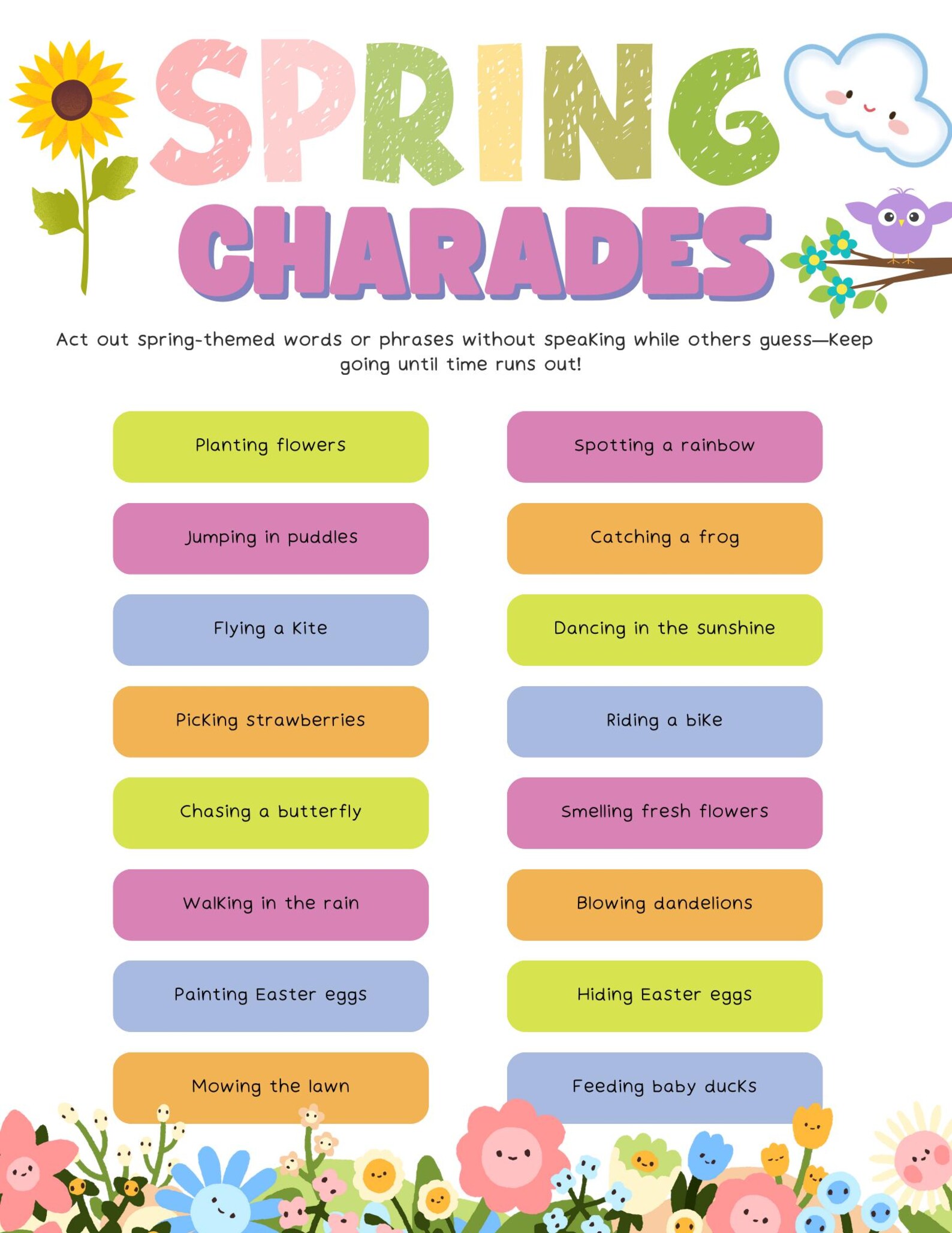 Printable Spring Charades Game - Etsy
