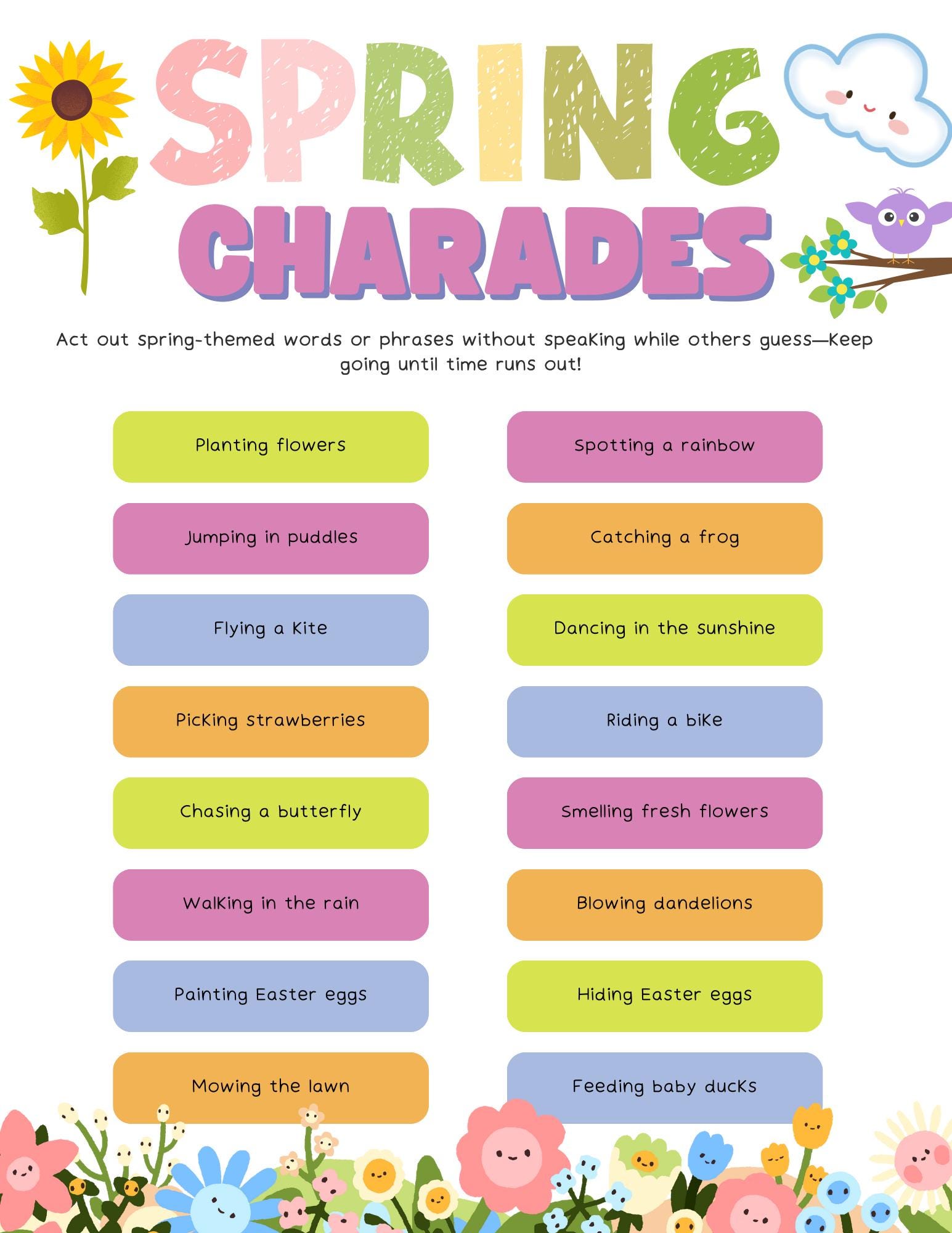 Printable Spring Charades Game - Etsy