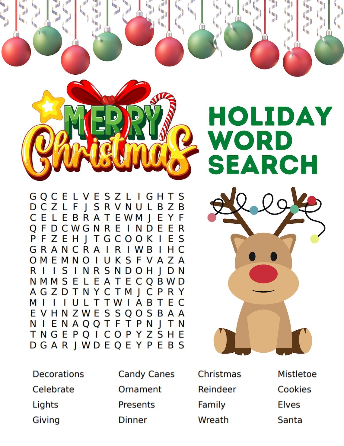 Very Merry Christmas Word Search - Etsy