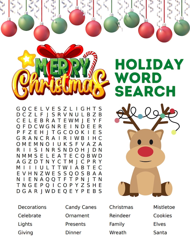 Very Merry Christmas Word Search - Etsy