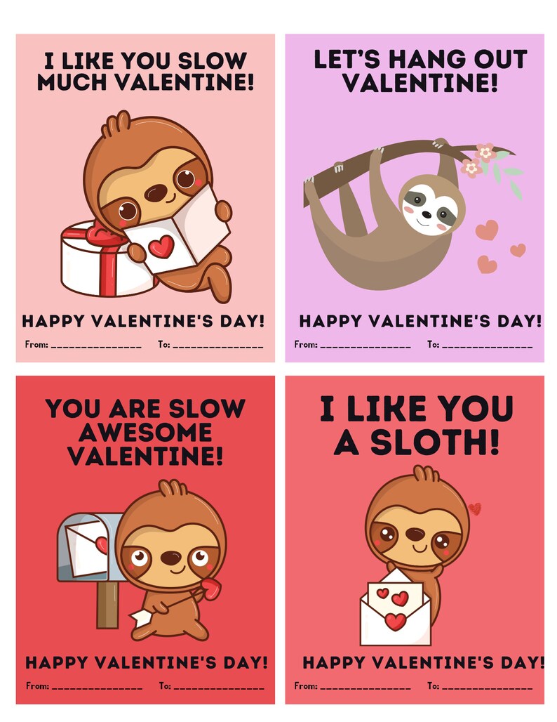 Printable Cute Sloth Valentines - Etsy