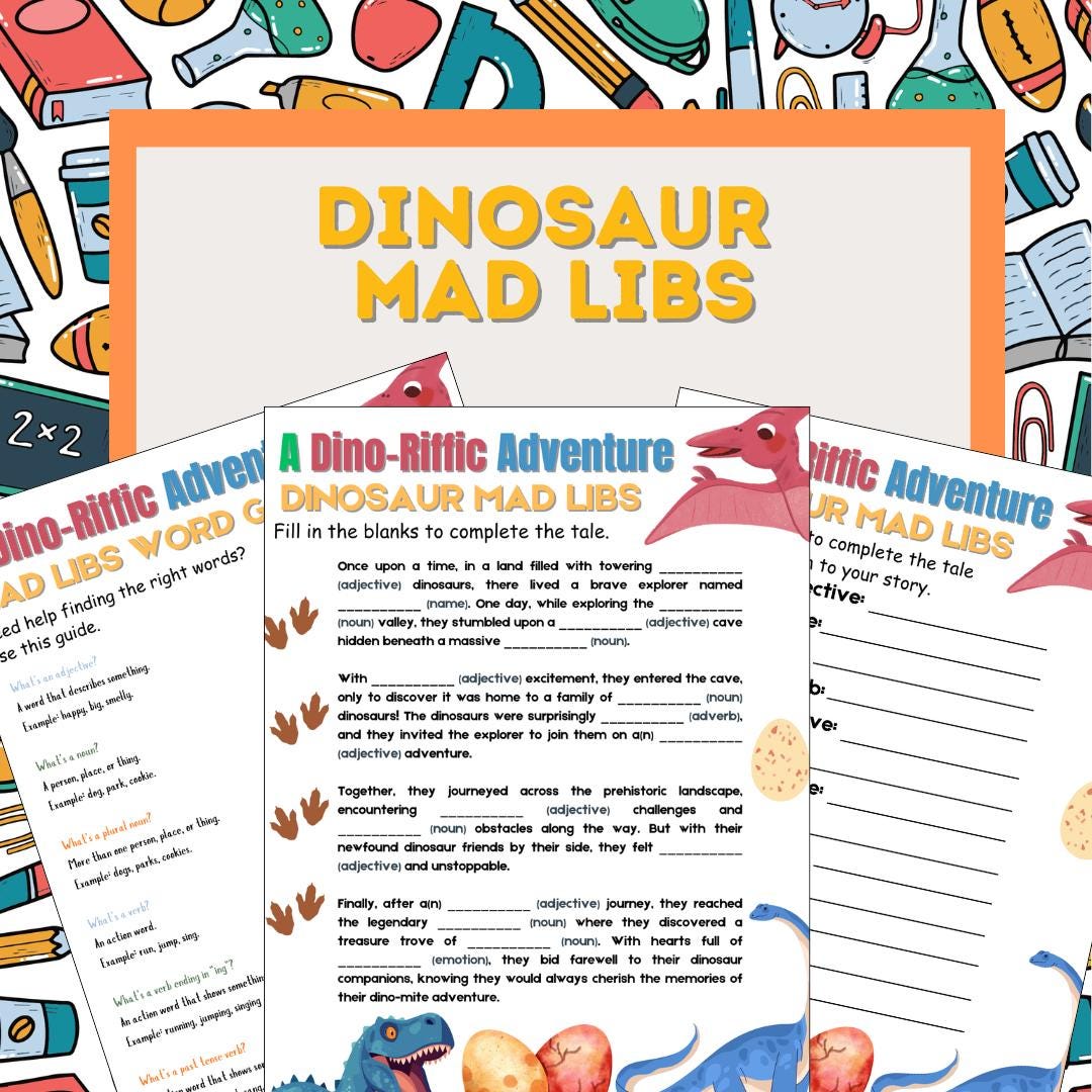 Printable Dinosaur Mad Libs Game - Fun for Classroom, Dinosaur Party or ...