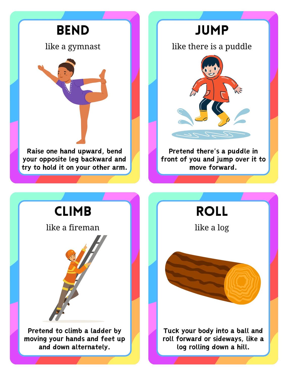 40 Fun Printable Movement Cards for Kids - Etsy
